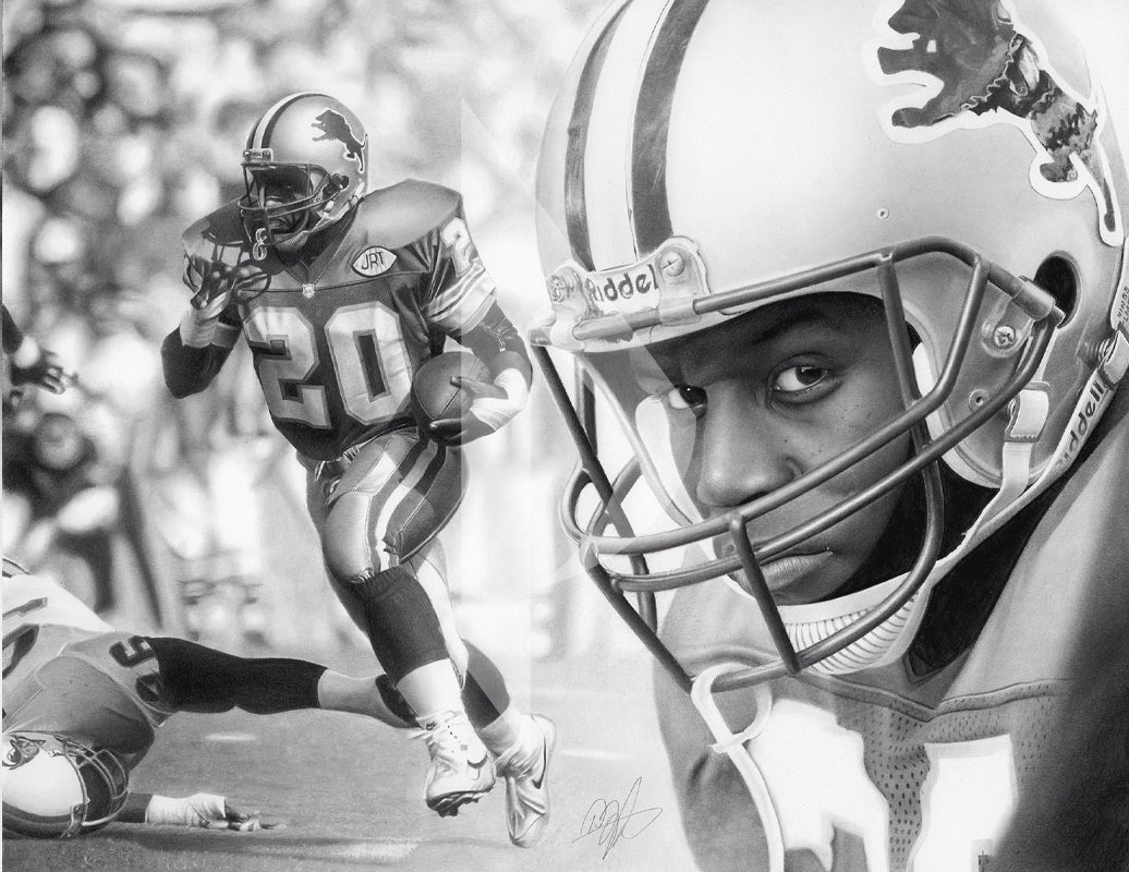 ORIGINAL Barry Sanders | Detroit Lions Graphite Drawing – PietensArt